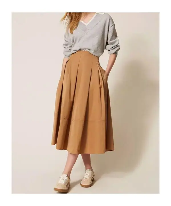 TWINSET Pleated Midi Skirt With A-line Cut - Nude