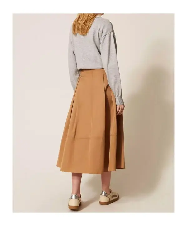 TWINSET Pleated Midi Skirt With A-line Cut - Nude