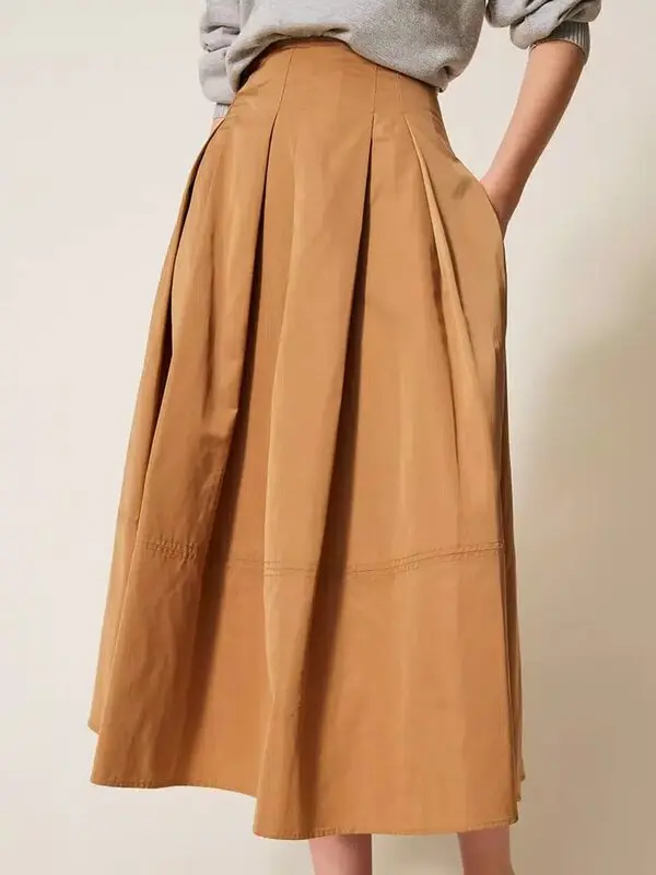 TWINSET Pleated Midi Skirt With A-line Cut - Nude