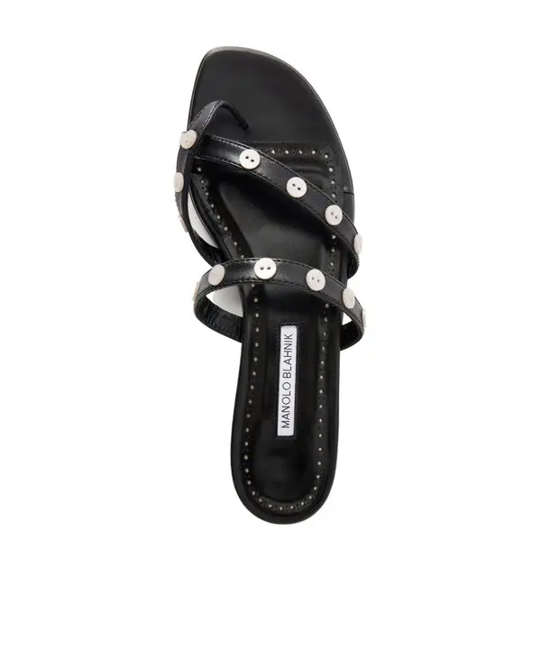 Manolo Blahnik Leather Button-embellished Thong Sandals