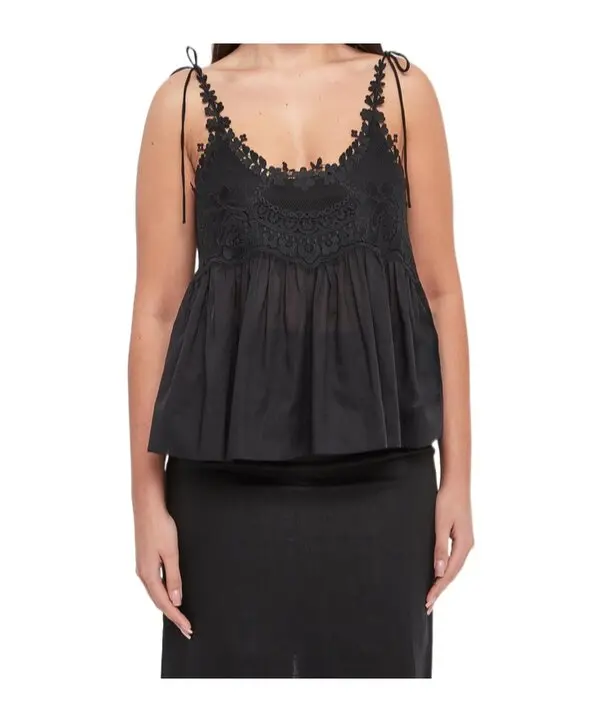 TWINSET Lace Embroidered Ruffled Top - Black