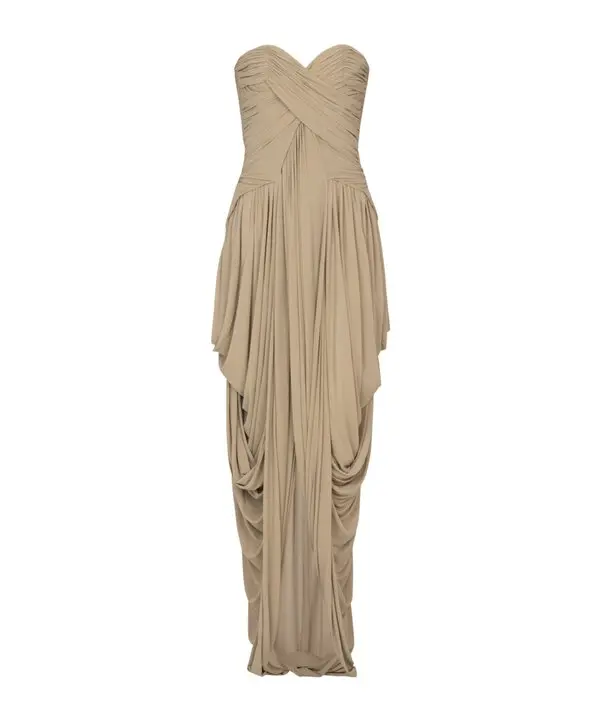 Balmain Draped Strapless Jumpsuit - Beige