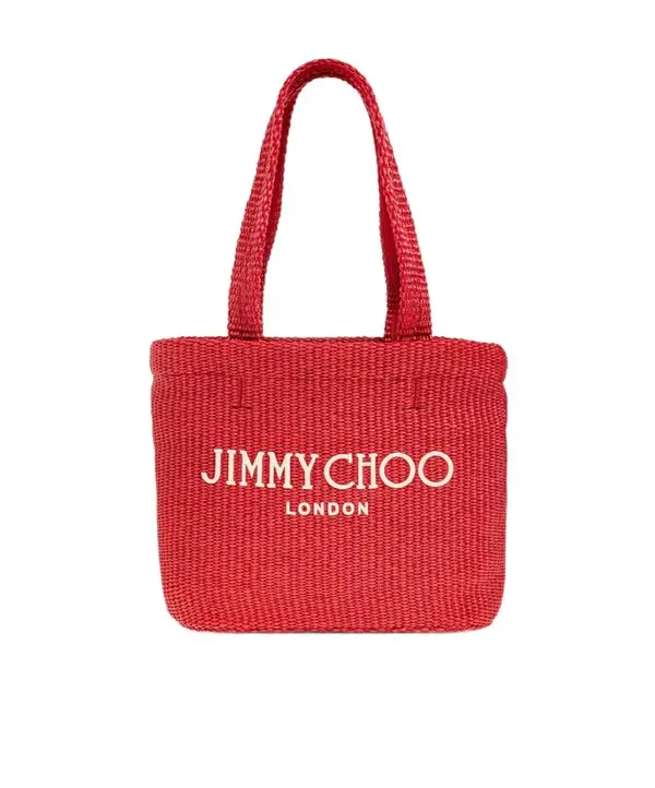 JIMMY CHOO Woven Tote Bag With Dual Handles - Ruby Gold
