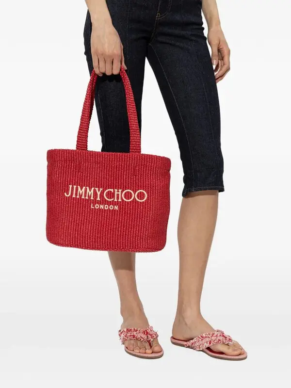 JIMMY CHOO Woven Tote Bag With Dual Handles - Ruby Gold