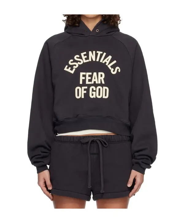 Fear Of God Logo Cropped Hoodie - Black