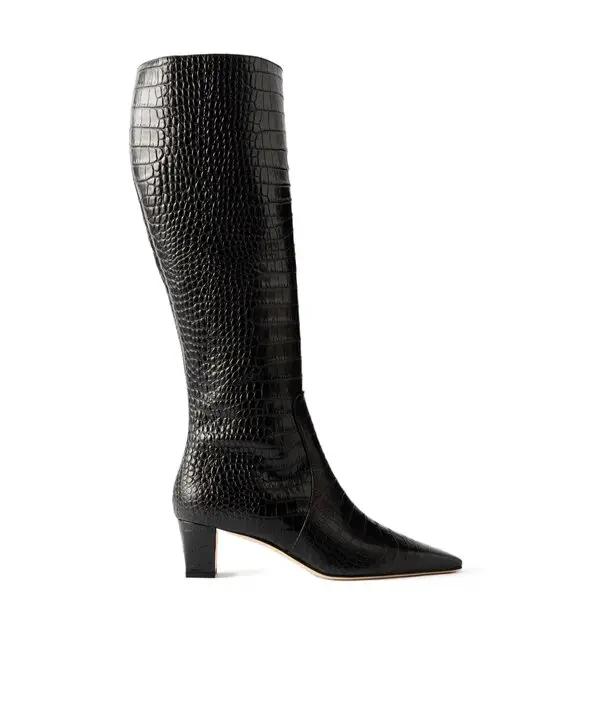 Manolo Blahnik Knee High Croc-effect Leather Boots