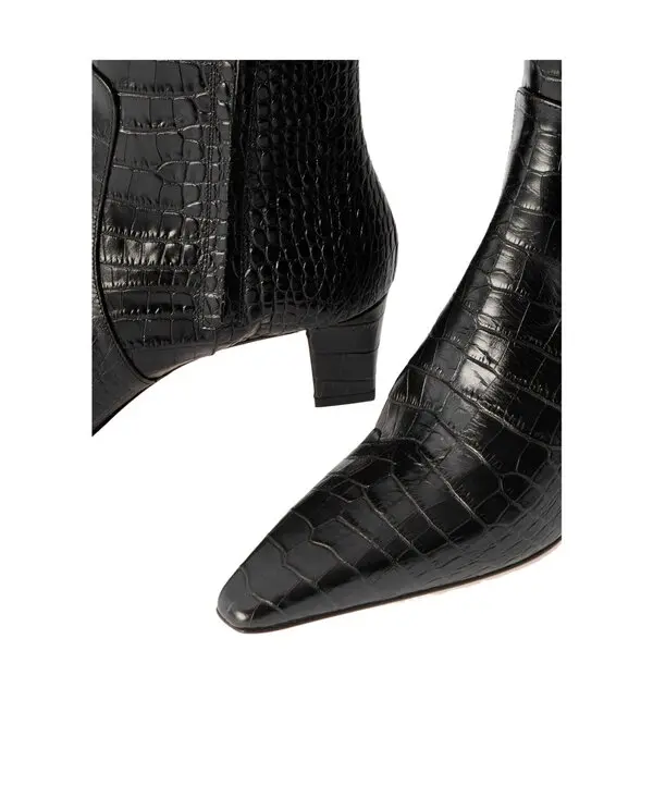 Manolo Blahnik Knee High Croc-effect Leather Boots