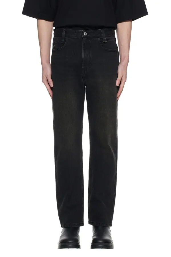 WOOYOUNGMI Washed Effect Straight Leg Jeans - Black