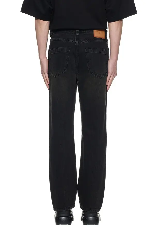 WOOYOUNGMI Washed Effect Straight Leg Jeans - Black