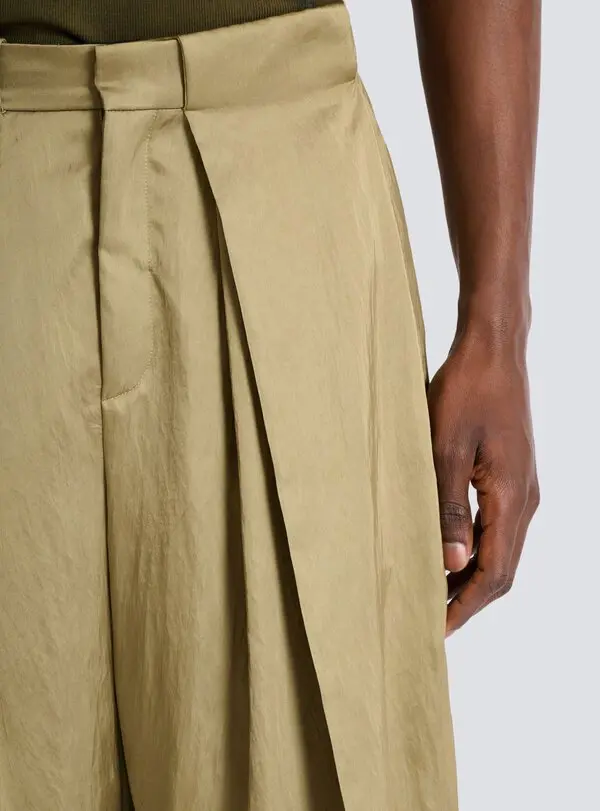 Balmain Satin-finish Wide Knife Pleat Trousers - Green