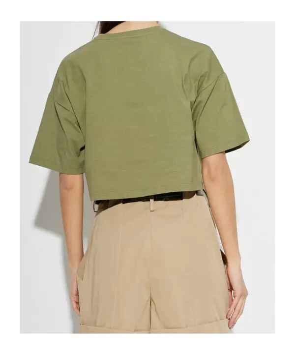 Balmain Logo Embroidered Cropped T-shirt - Green