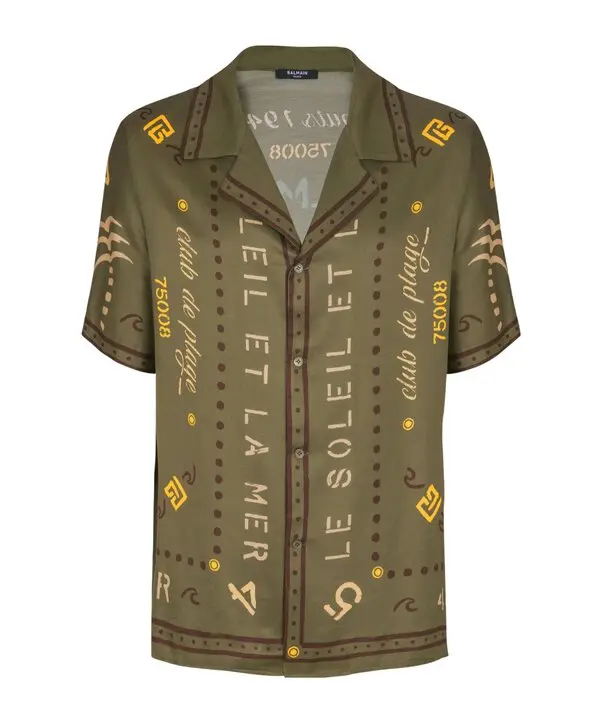 Balmain Printed Short Sleeve Shirt - Khaki