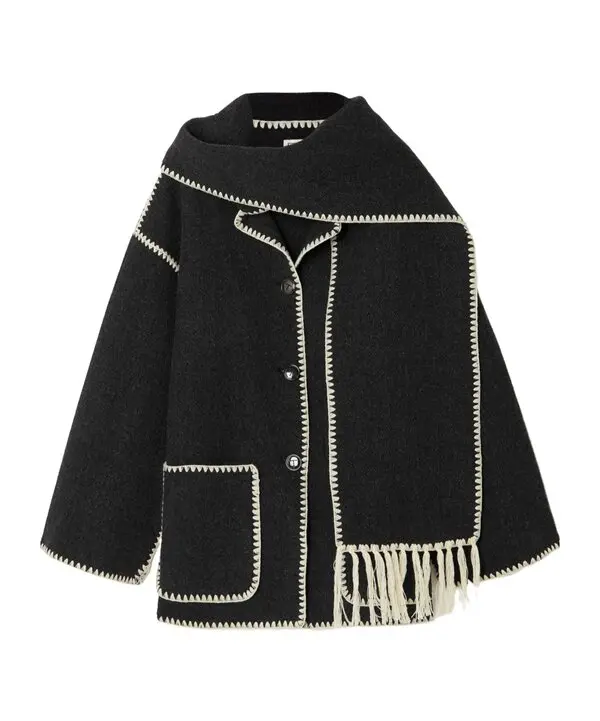 TOTEME Draped Tassel Wool Blend Coat - Dark Grey