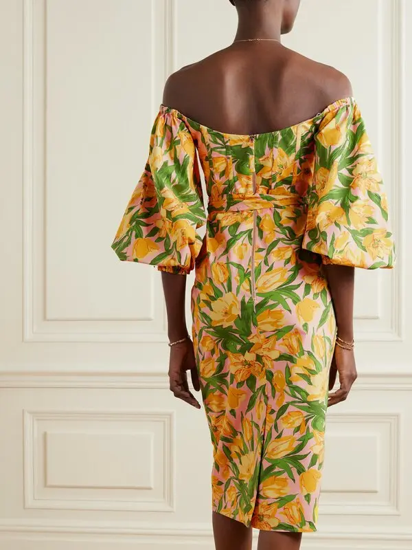 Carolina Herrera Off-shoulder Puff Sleeve Printed Dress