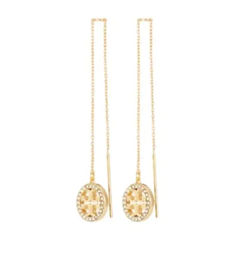 Tory Burch Pavé Double-t Threader Earrings - Yellow