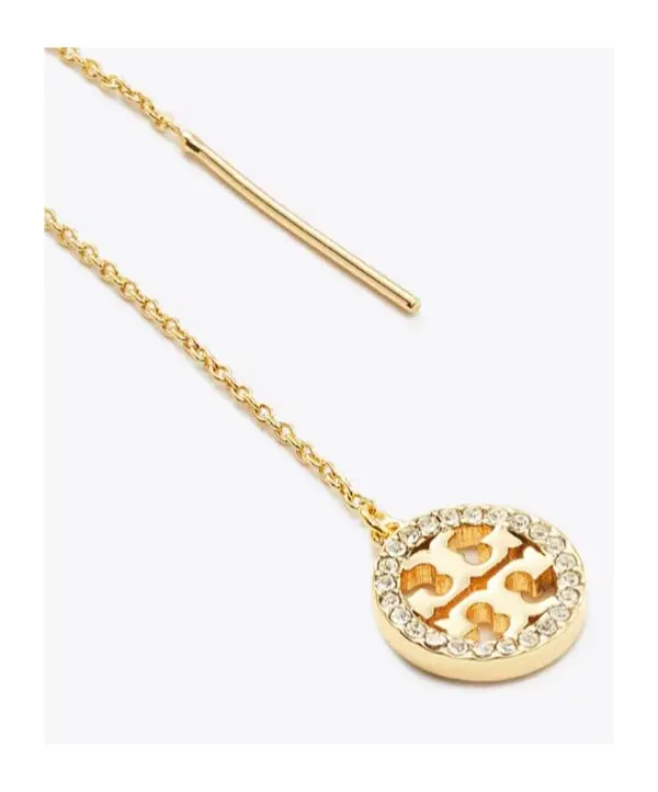 Tory Burch Pavé Double-t Threader Earrings - Yellow