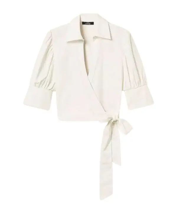 TWINSET Puffed Sleeve Wrap Blouse With Front Tie - White
