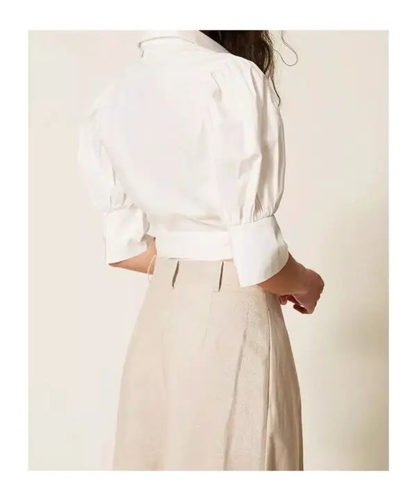 TWINSET Puffed Sleeve Wrap Blouse With Front Tie
