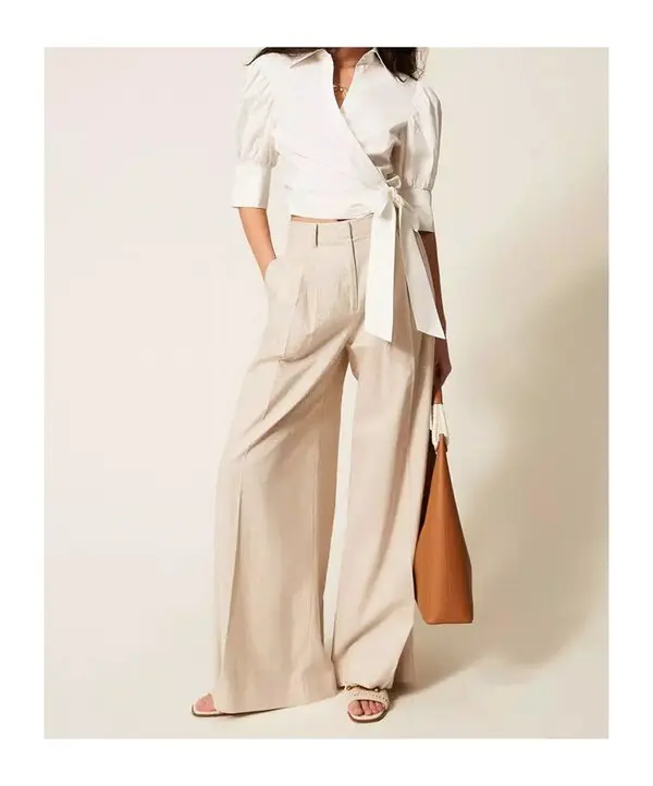 TWINSET Puffed Sleeve Wrap Blouse With Front Tie