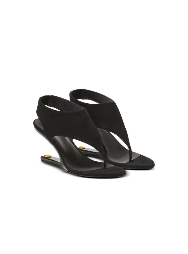 Balmain Suede Wedge Sandals - Black