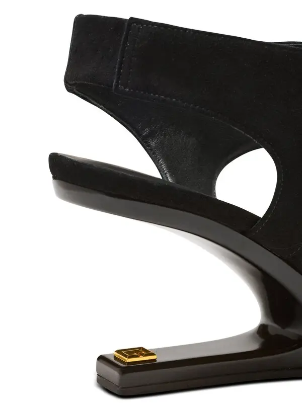Balmain Suede Wedge Sandals - Black