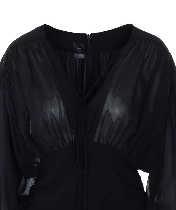 Pinko Apricena Ruched Mini Dress With V-neck And Tie Detail