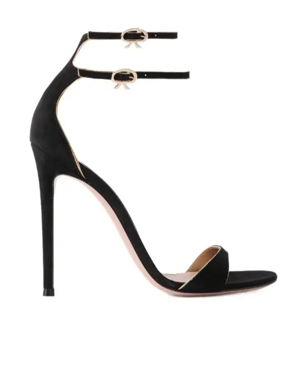 GIANVITO ROSSI Suede Sandals With Gold Leather Trim