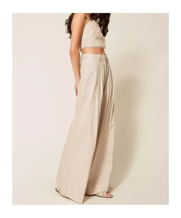 TWINSET Pleated Palazzo Trousers With Metallic Finish - Nude