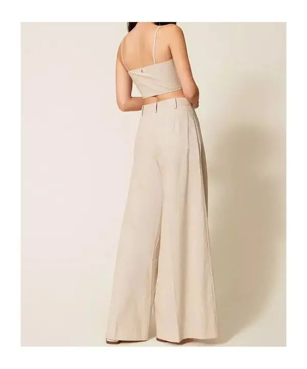 TWINSET Pleated Palazzo Trousers With Metallic Finish - Nude