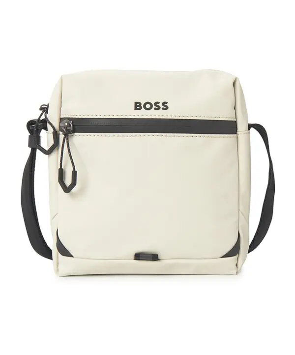 Hugo Boss Crossbody Bag With Front Pocket And Buckle Detail - Gray Beige
