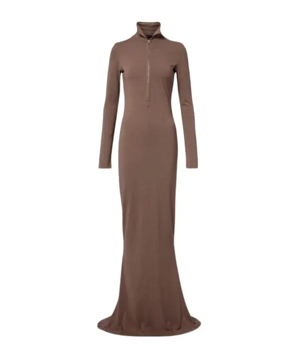MUGLER Zip High-neck Dress - Brown