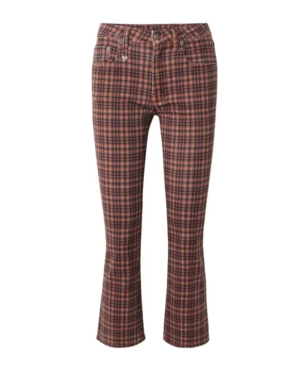 R13 Kick Fit Cropped Checked High-rise Flared Jeans - Brown