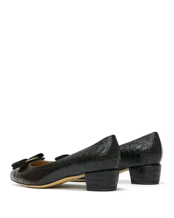 FERRAGAMO Round Toe High Heel Pumps With Bow Detailing - Black