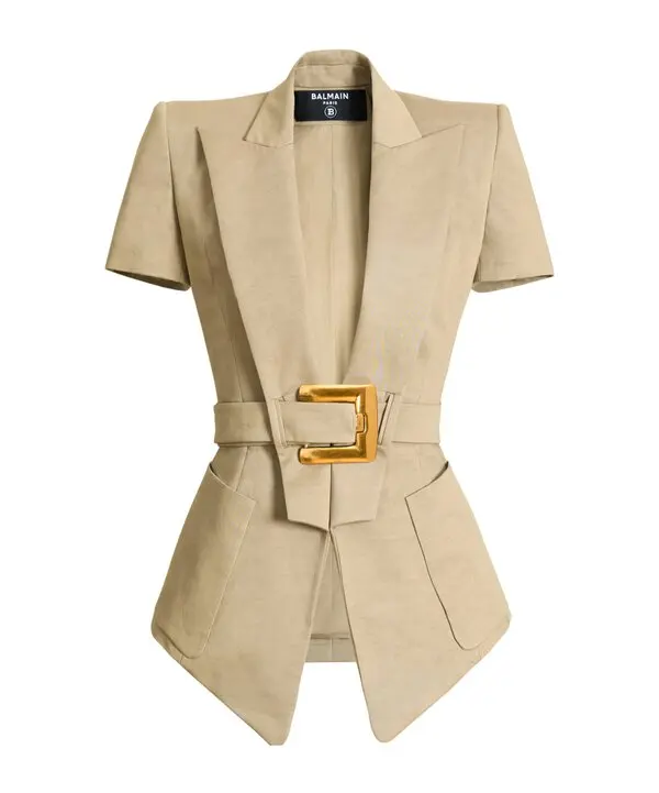 Balmain Belted Gabardine Anthem Jacket - Beige