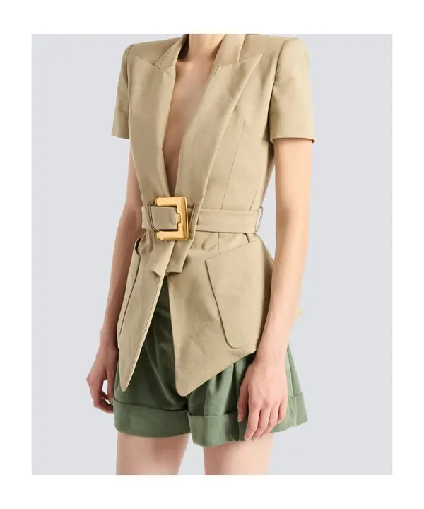 Balmain Belted Gabardine Anthem Jacket - Beige