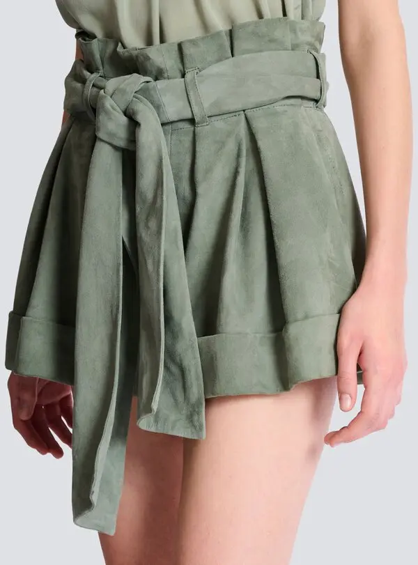 Balmain Pleated Belted Shorts - Green