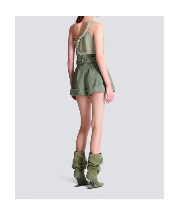 Balmain Pleated Belted Shorts - Green
