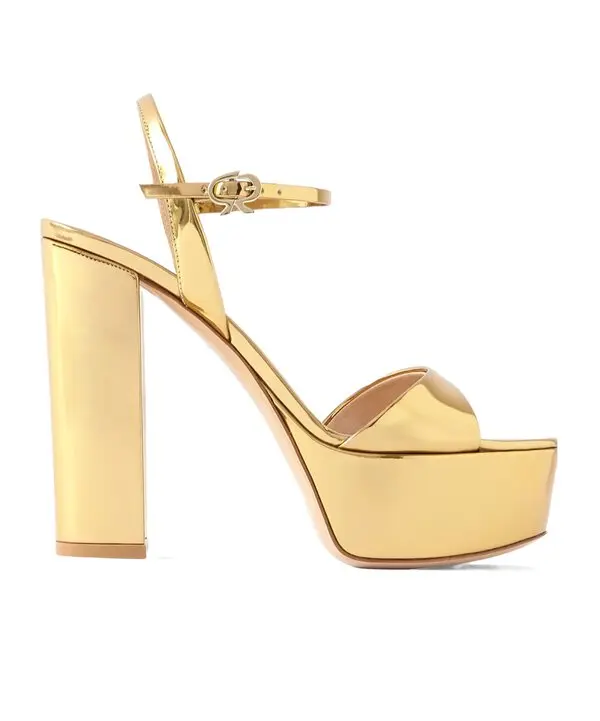 GIANVITO ROSSI Metallic Leather Platform Sandals - Nude