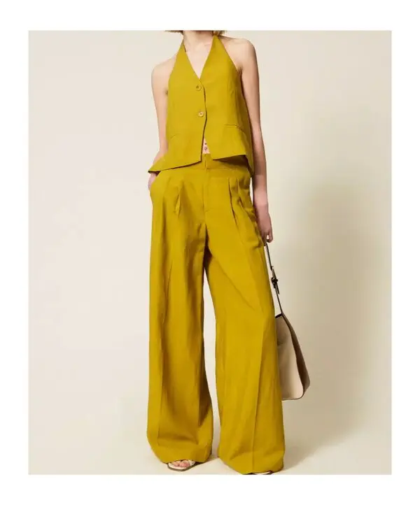 TWINSET Wide Leg Pleated Trousers - Brown