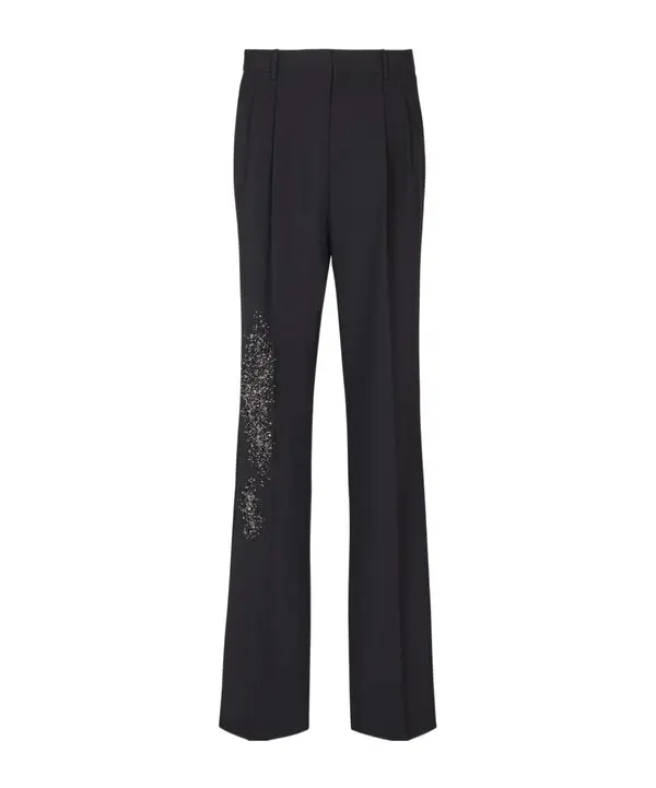 Balmain Embellished Wool Trousers - Black