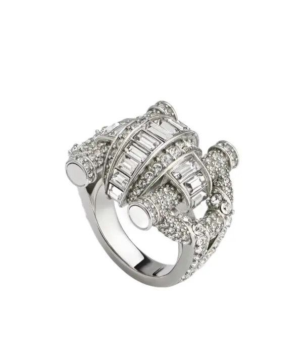 Gucci Staffa Crystal Ring - Palladium-gold Tone