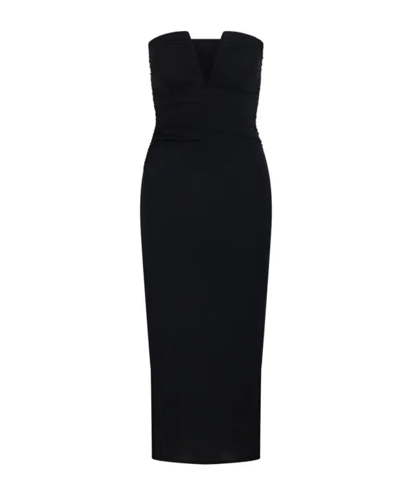 AMAZUIN Natalie Ruched Strapless V-neck Midi Dress