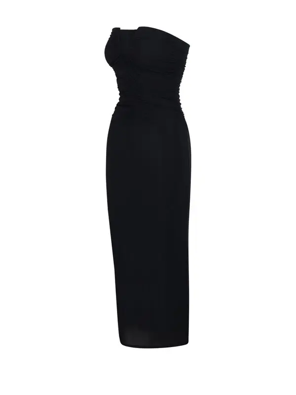 AMAZUIN Natalie Ruched Strapless V-neck Midi Dress