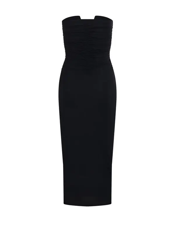 AMAZUIN Natalie Ruched Strapless V-neck Midi Dress