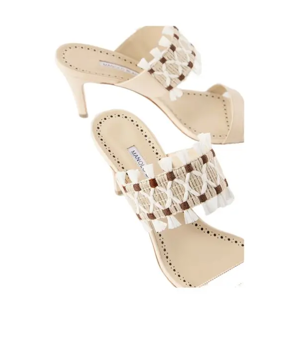 Manolo Blahnik Raffia And Leather Sandals