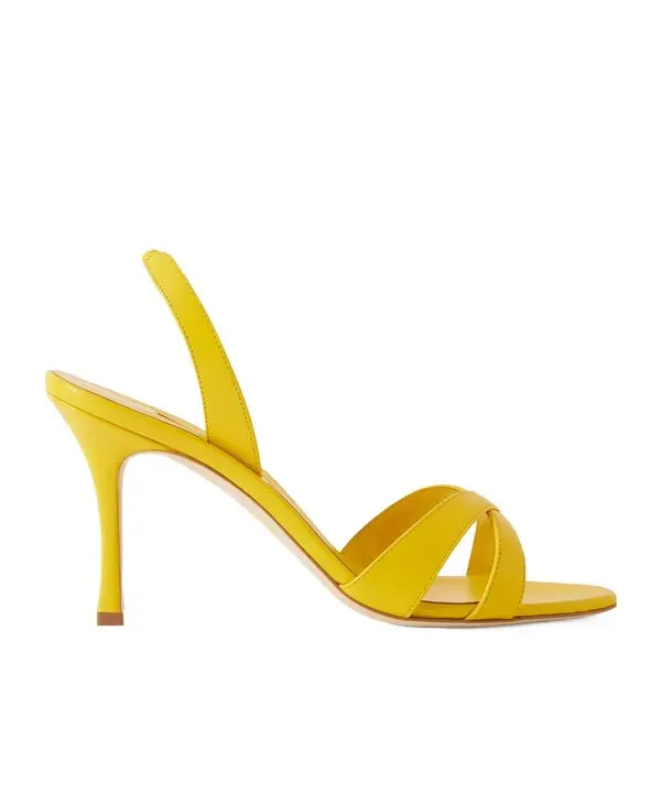 Manolo Blahnik Callasli" Leather High Heel Slingback Sandals - Yellow