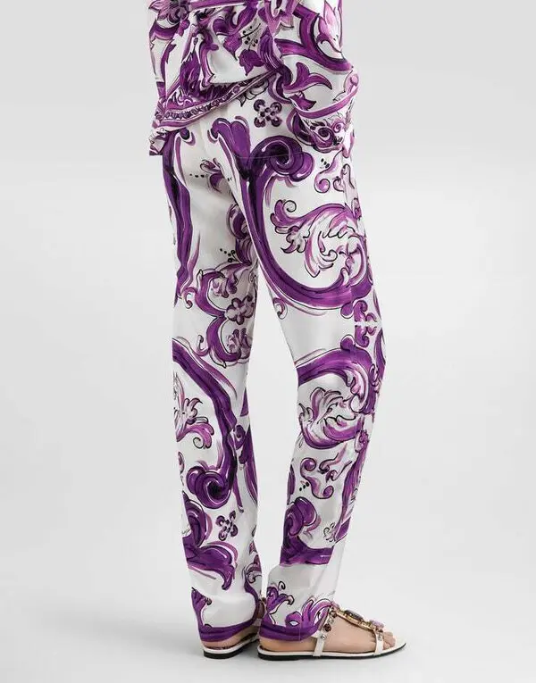 Dolce & Gabbana Silk Floral Print Trousers - Purple