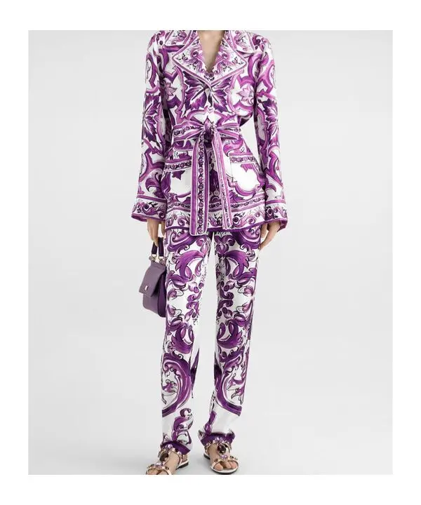 Dolce & Gabbana Silk Floral Print Trousers - Purple