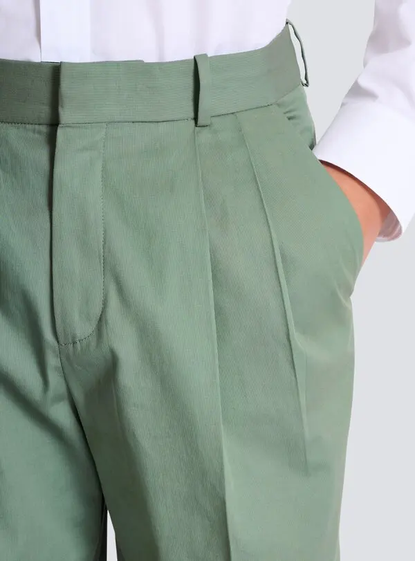 Balmain Pleated Cotton Trousers - Green