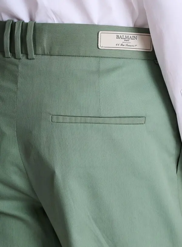 Balmain Pleated Cotton Trousers - Green